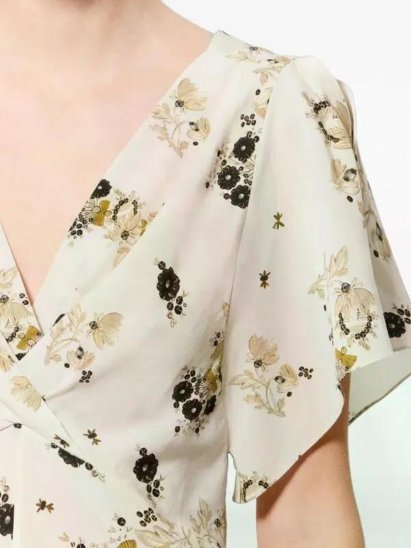 Isabel Marant Étoile Ecru Floral Print Wrap-effect Top - Neutrals