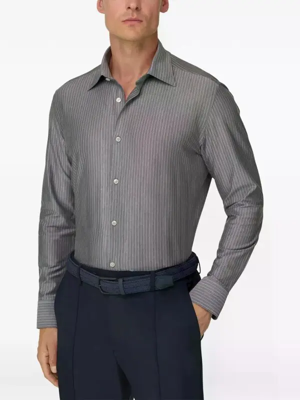 Boggi Milano Polo Shirt Striped Japanese Jersey Regular Fit - Grey