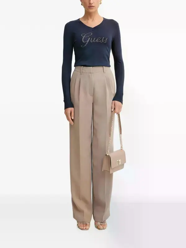 Guess Crystal Embellished Logo Print V-neck Sweater