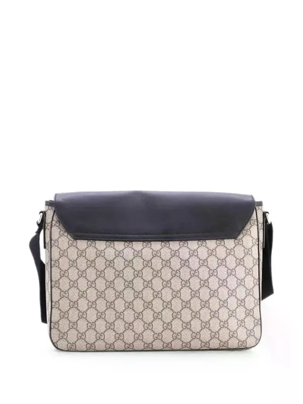 Gucci Double Buckle Flap Messenger Bag Gg Coated Canvas With Leather Medium Crossbody Bag - Black