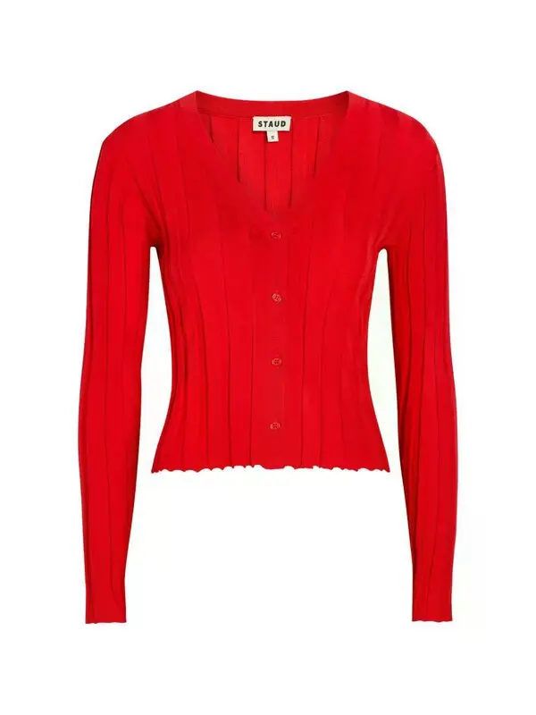 Staud Ezra Ribbed-knit V-neck Cardigan - Red