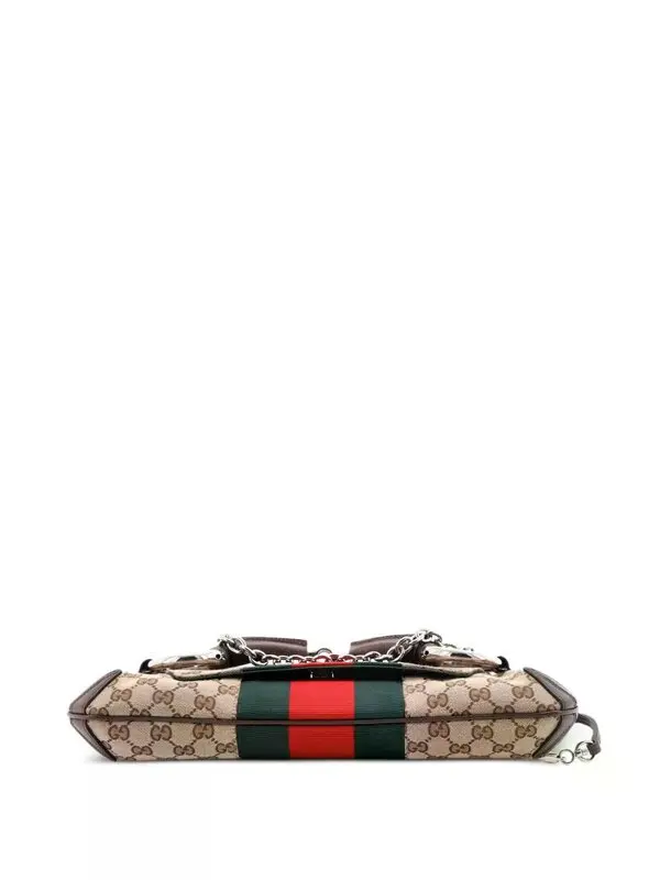 Gucci Horsebit Nm Web Chain Clutch Gg Canvas Medium Shoulder Bag - Brown