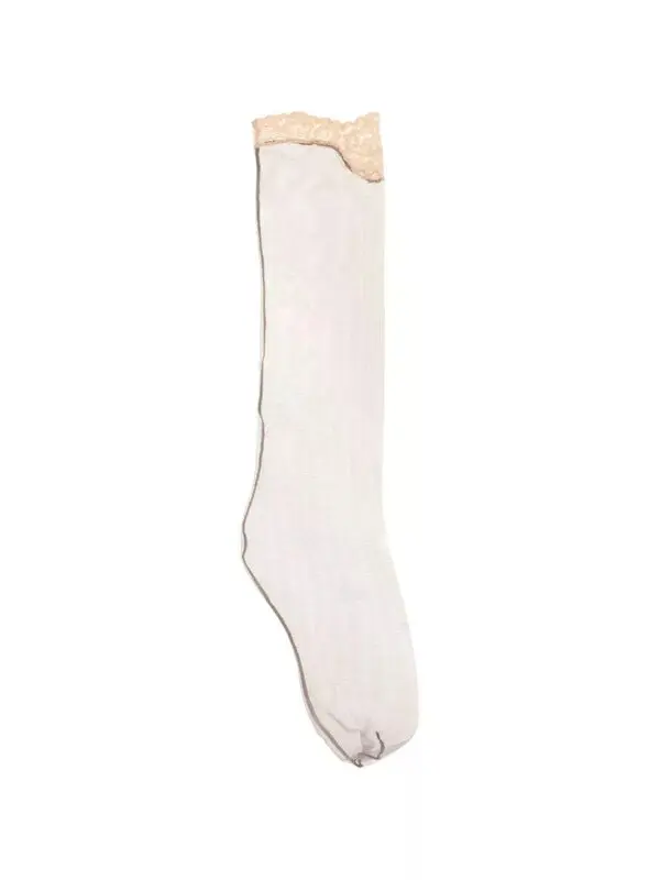 Valentino Garavani Lace Trim Mesh Socks - Neutrals