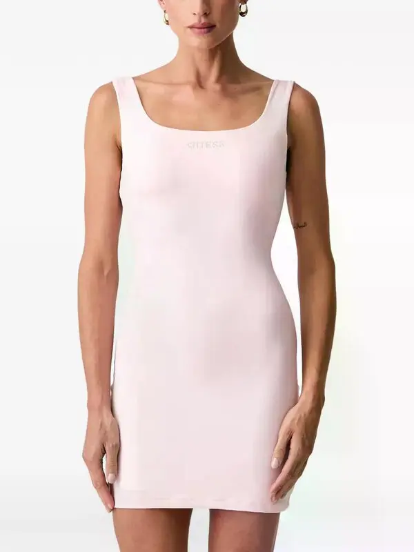 Guess Logo-embellished Scoop-neck Mini Dress - Pink