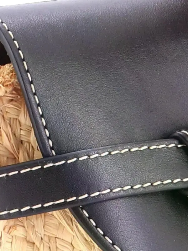 Loewe Gate Leather Shoulder Bag With Raffia - Black