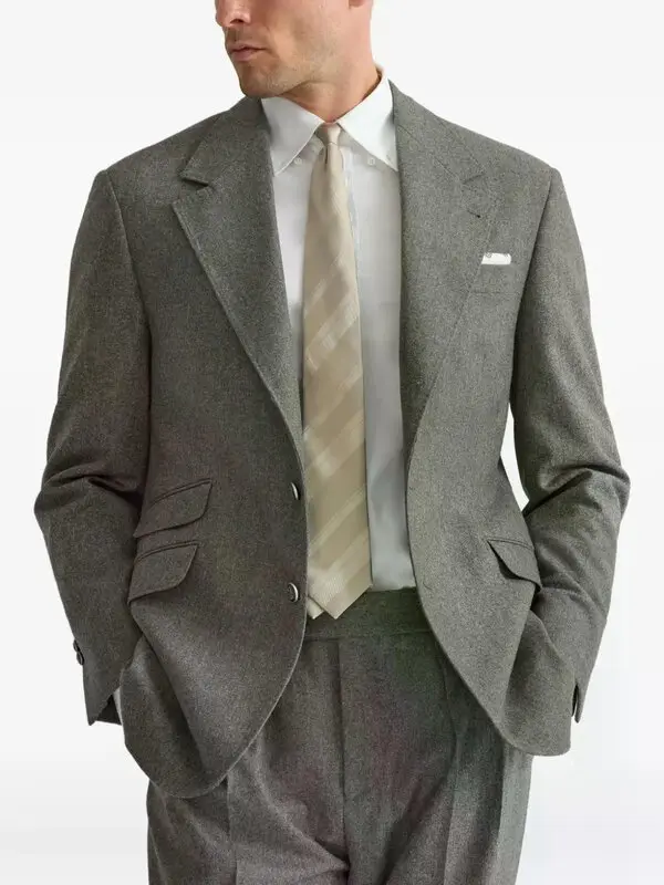 Brunello Cucinelli Virgin Wool Flannel Cavallo Tailor Blazer With Metal Buttons