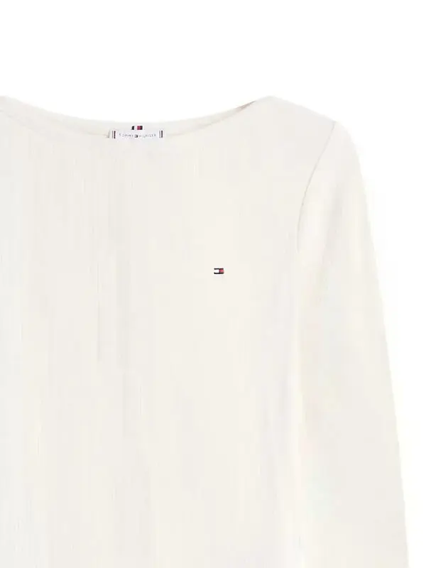 Tommy Hilfiger Ribbed Knit Boat Neck Long Sleeve T-shirt - Neutrals