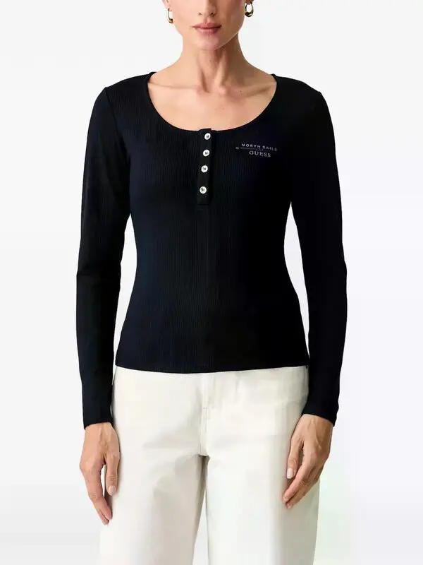 Guess Ribbed-knit Long-sleeve Top - Black