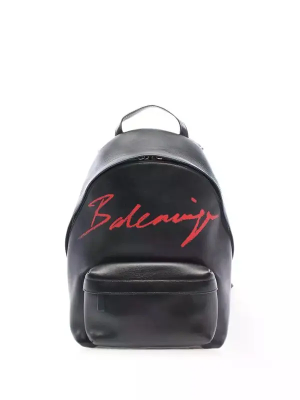 Balenciaga Leather Logo Print Backpack - Black