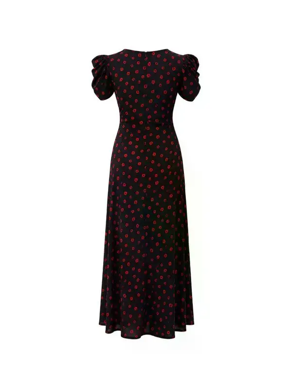 MAR DE MARGARITAS Floral Print Ruched Maxi Dress With Side Slit - Black