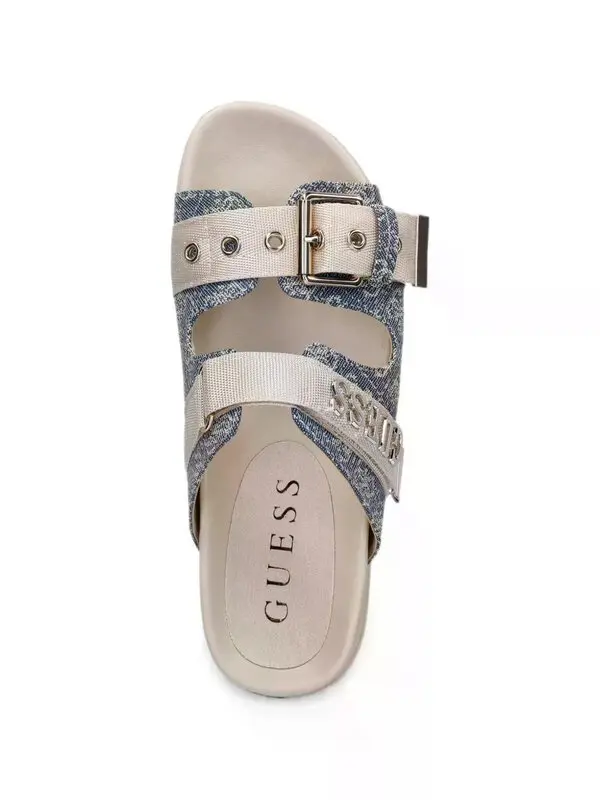Guess Logo Print Buckle Strap Sandals - Blue