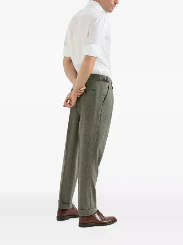 Brunello Cucinelli Virgin Wool Flannel Trousers With Double Pleats And Waist Tabs - Grey