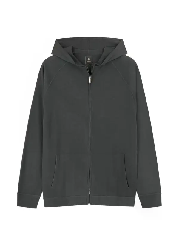 Boggi Milano Knitted Sweatshirt Full-zip Hoodie In Superfine Merino - Grey