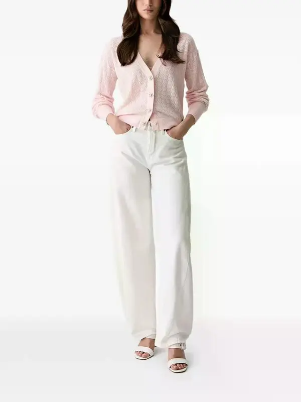 Guess Pointelle-knit Flower-button Cardigan - Pink