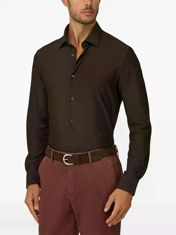 Boggi Milano Shirt In Stretch Nylon B Tech Slim Fit - Brown