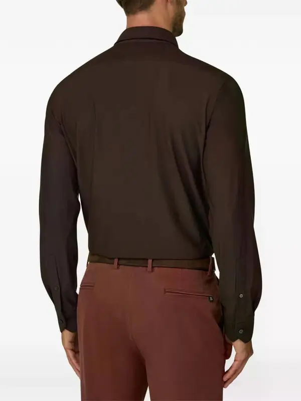 Boggi Milano Shirt In Stretch Nylon B Tech Slim Fit - Brown
