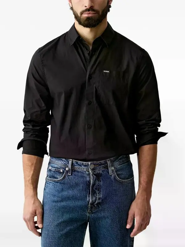 Guess Logo-patch Chest-pocket Shirt - Black