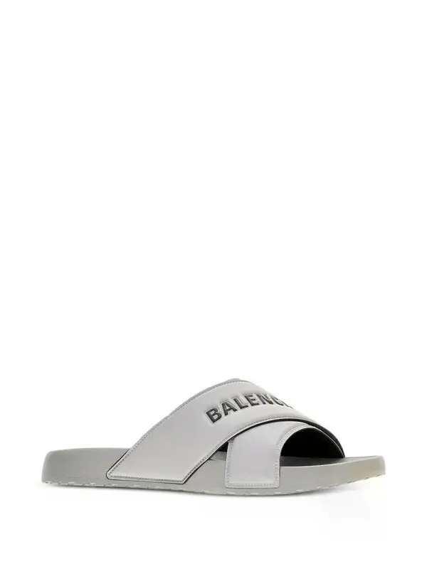 Balenciaga Logo-embossed Crossover Strap Slippers - Grey