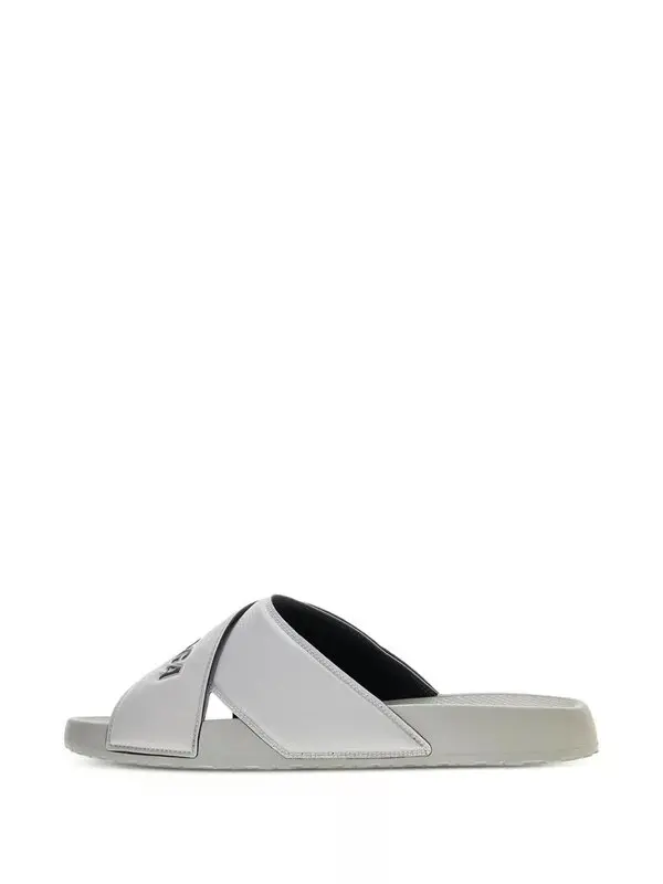 Balenciaga Logo-embossed Crossover Strap Slippers - Grey