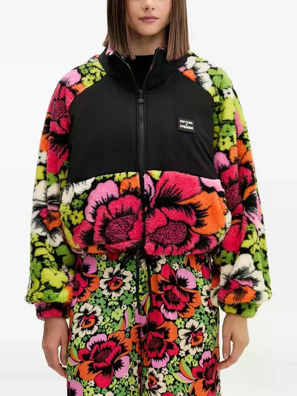 Rip Curl X Farm Rio Blooming Floral-print Panelled Jacket - Black