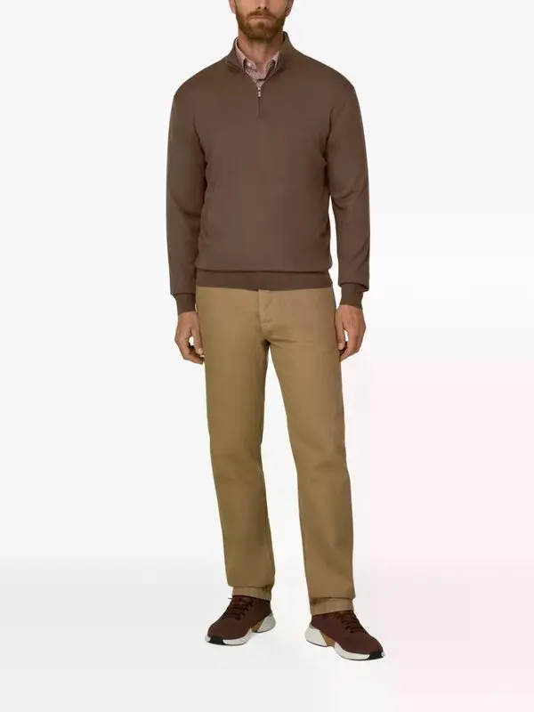 Boggi Milano Quarter-zip Jumper In Extrafine Merino Wool - Brown