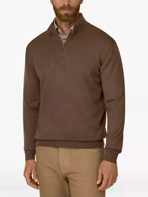 Boggi Milano Quarter-zip Jumper In Extrafine Merino Wool - Brown