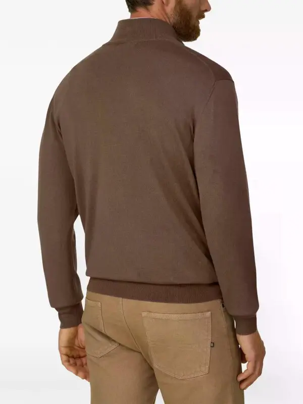 Boggi Milano Quarter-zip Jumper In Extrafine Merino Wool - Brown