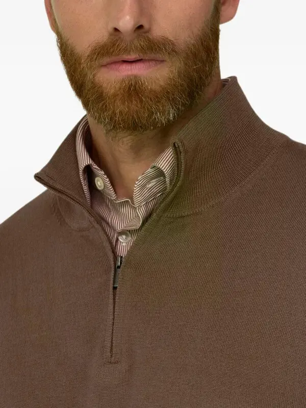 Boggi Milano Quarter-zip Jumper In Extrafine Merino Wool - Brown