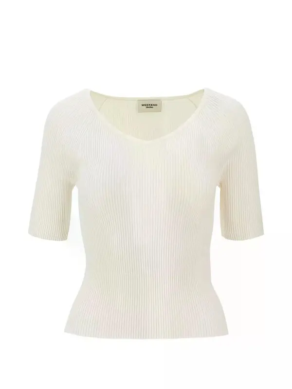 Max Mara Ribbed-knit Short-sleeve Sweater - Neutrals