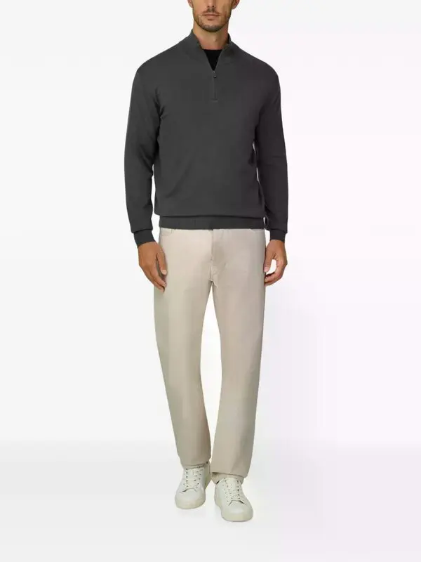 Boggi Milano Quarter-zip Jumper In Extrafine Merino Wool - Grey