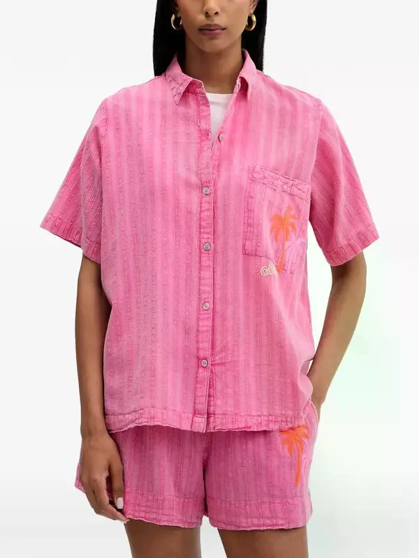Rip Curl Hotel Malibu Embroidered-palm-tree Shirt - Pink