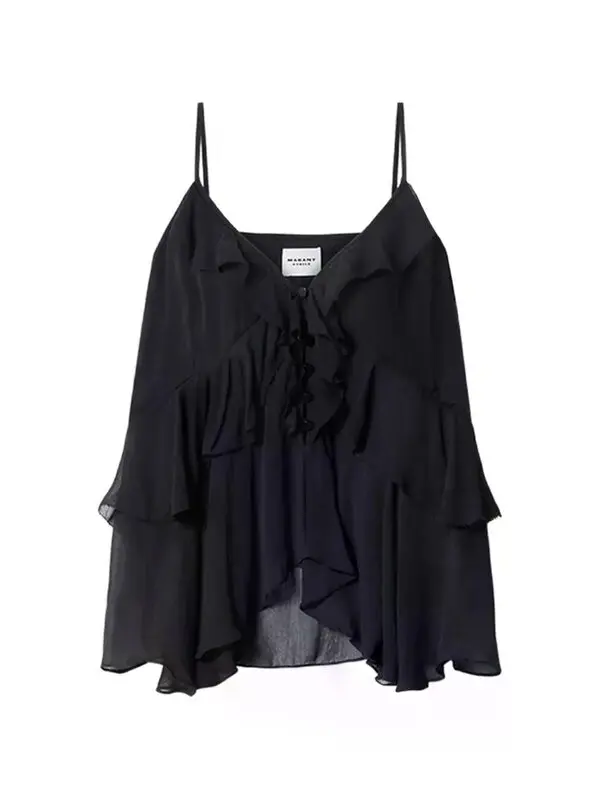 MARANT ETOILE Briara Ruffled Chiffon Top - Black