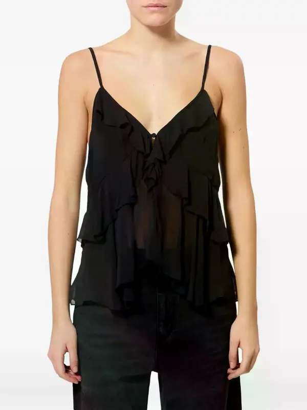 MARANT ETOILE Briara Ruffled Chiffon Top - Black
