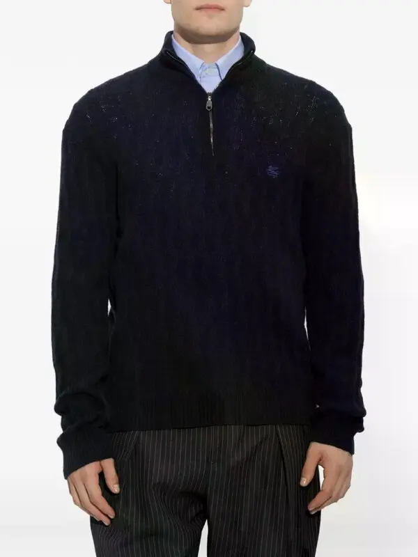 Etro Quarter-zip Cable-knit Sweater - Blue