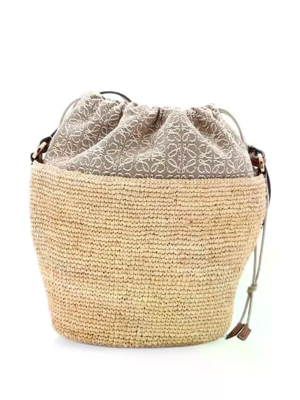 Loewe Woven Raffia And Leather Anagram Jacquard Bucket Bag - Brown