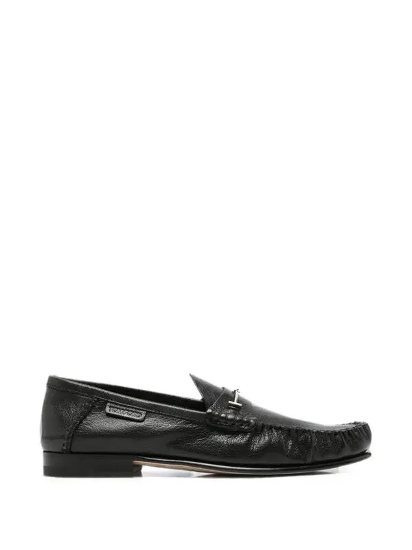 TOM FORD T-bar Pebbled Leather Loafers - Black