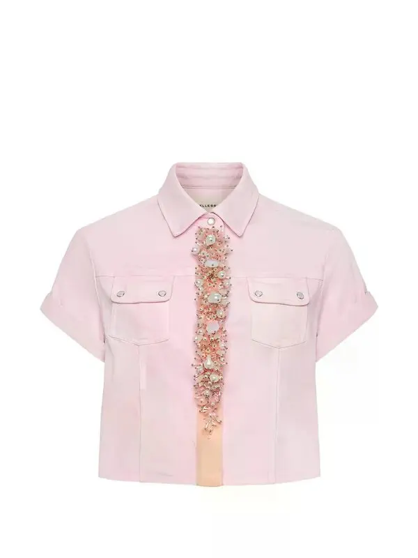 Hellessy Bella Pearl Embellished Short Sleeve Cropped Denim Jacket - Pink