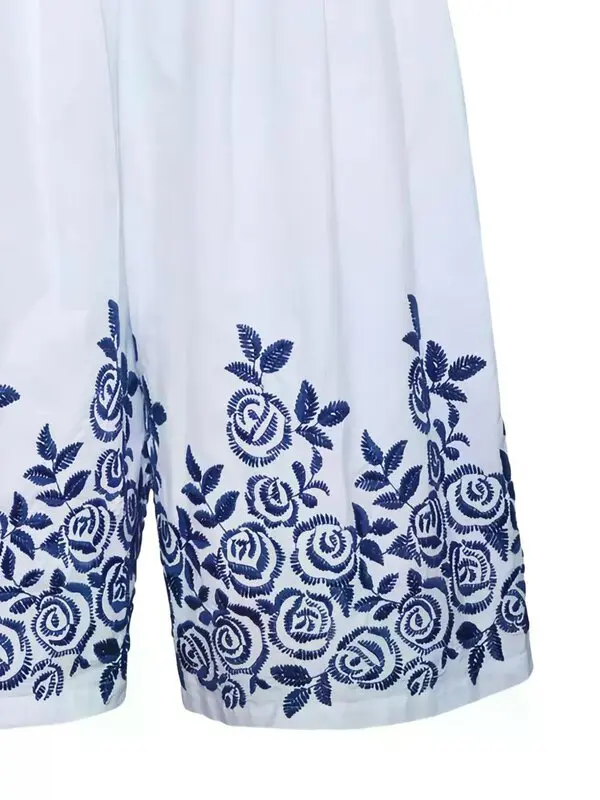 Hunter Bell Floral Embroidered Wide-leg Trousers - White