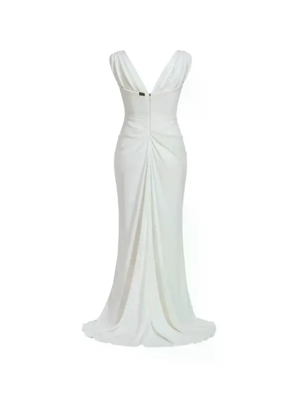 RHEA COSTA Draped Crepe Maxi Dress - White