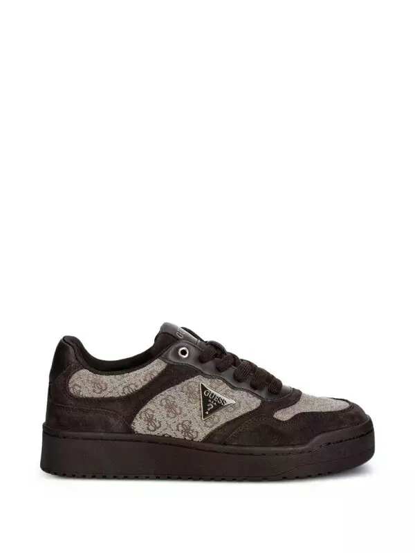 Guess Logo-print Suede-panelled Sneakers - Brown