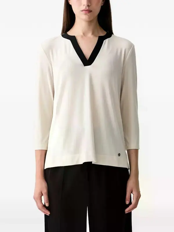 Joseph Ribkoff Contrast-trim Three-quarter-sleeve Top - Neutrals
