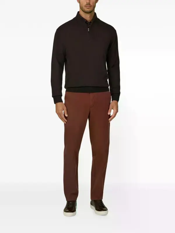 Boggi Milano Quarter-zip Jumper In Extrafine Merino Wool - Brown