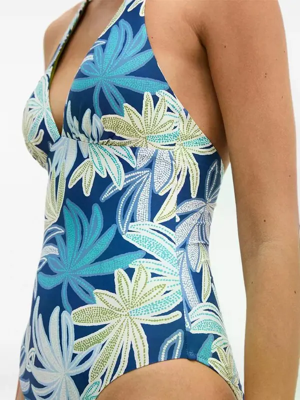 Marc O'polo Leaf-print Halterneck Swimsuit - Blue