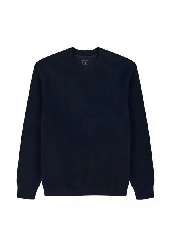 Boggi Milano Crew-neck Jumper In Merino Wool-blend Wooltech - Blue