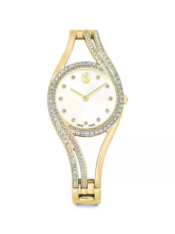 SWAROVSKI 28mm Round Watch With Crystal Embellishments - White