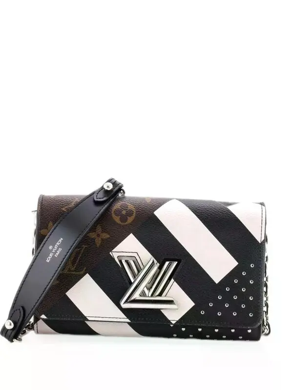 LOUIS VUITTON Twist Chain Wallet Limited Edition Studded Monogram Canvas Crossbody Bag - Black