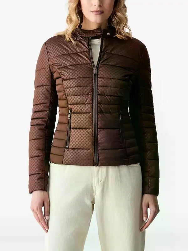 Guess Quilted Logo-patch Jacket - Brown
