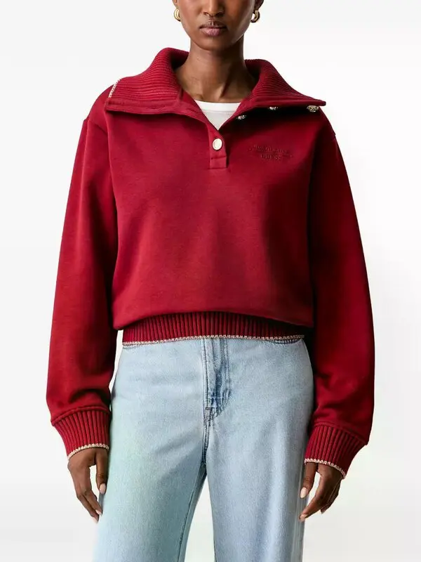 Guess Logo-embroidered Ribbed-trim Hoodie - Red