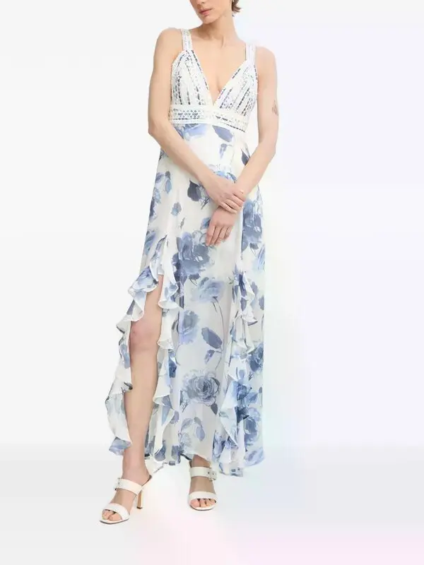 Guess Maxi Floral-print Ruffled Dress - White