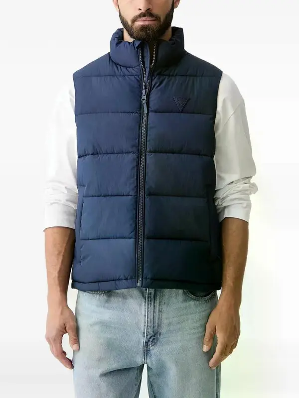 Guess Quilted Logo-patch Gilet - Blue